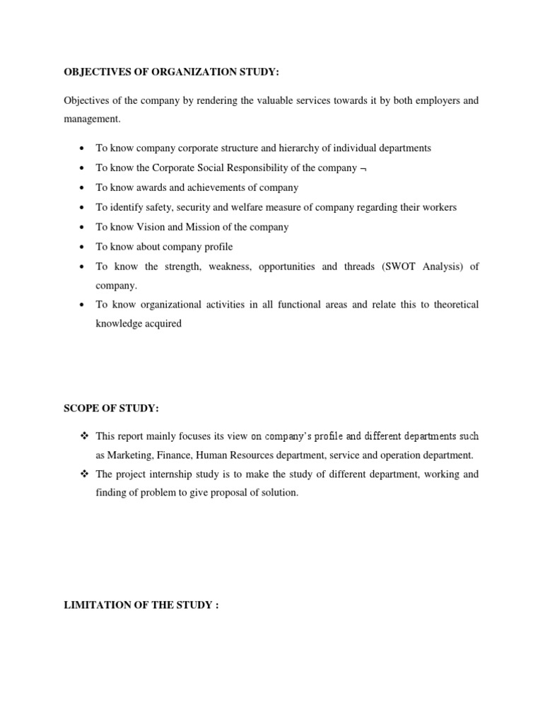 Objectives of Organizational Study Report | PDF | Business ...