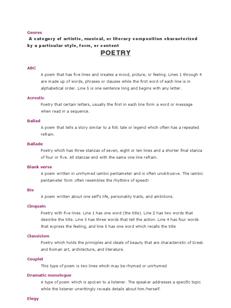 Poetry: A Category of Artistic, Musical, or Literary Composition ...