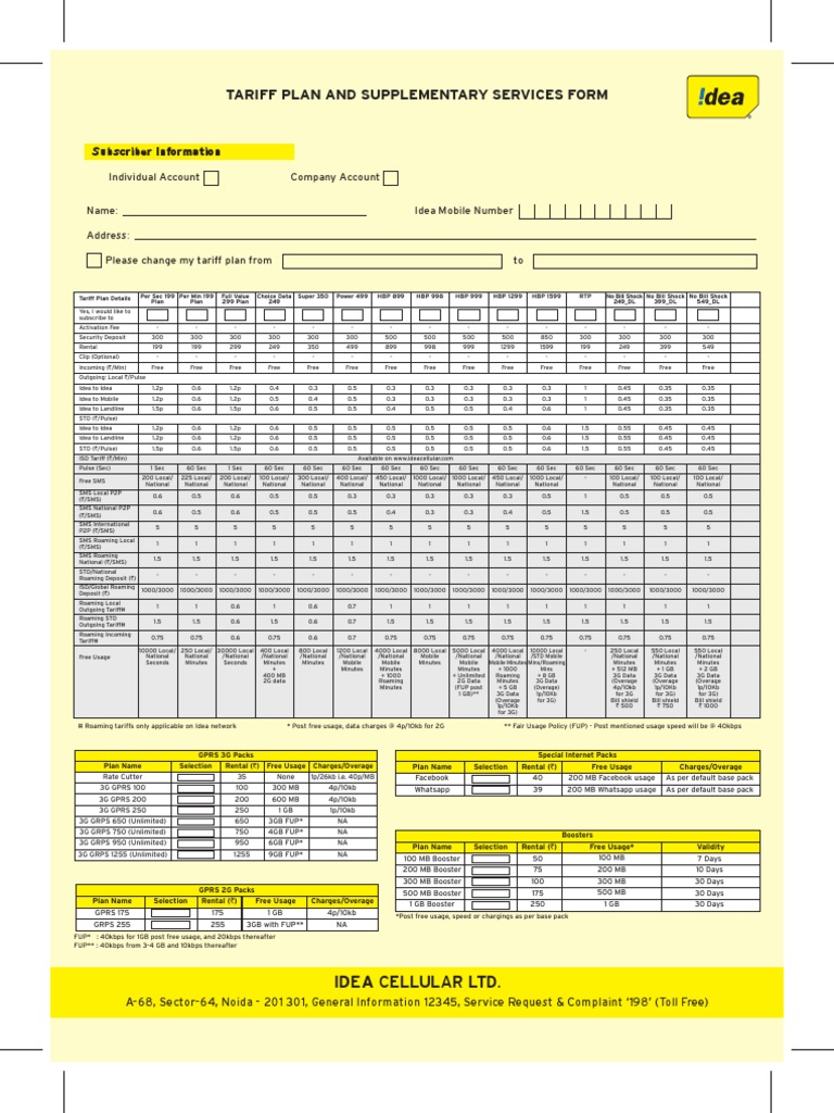 Tariff Plan and Supplementary Services Form: Subscriber Information ...