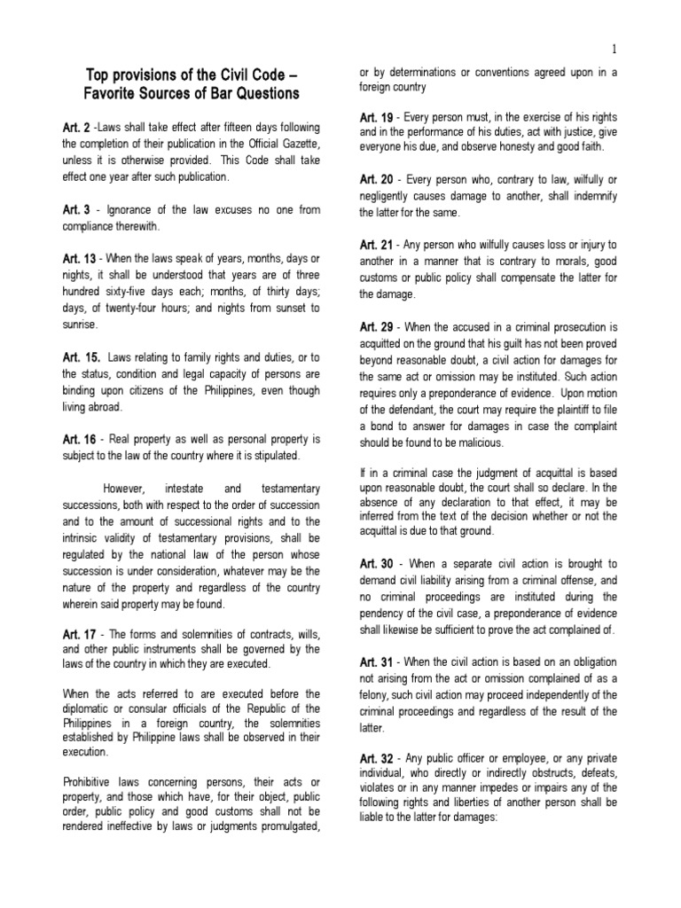 Top 400 Provisions of The Civil Code | PDF | Annulment | Marriage