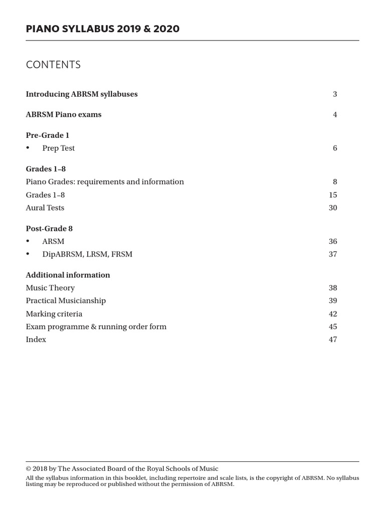 Piano Syllabus 2019 2020 Complete | PDF | Test (Assessment) | Scale (Music)