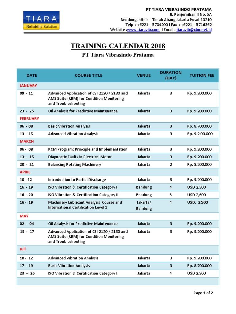 2018 Training Calendar for Vibration Analysis | PDF | Systems ...