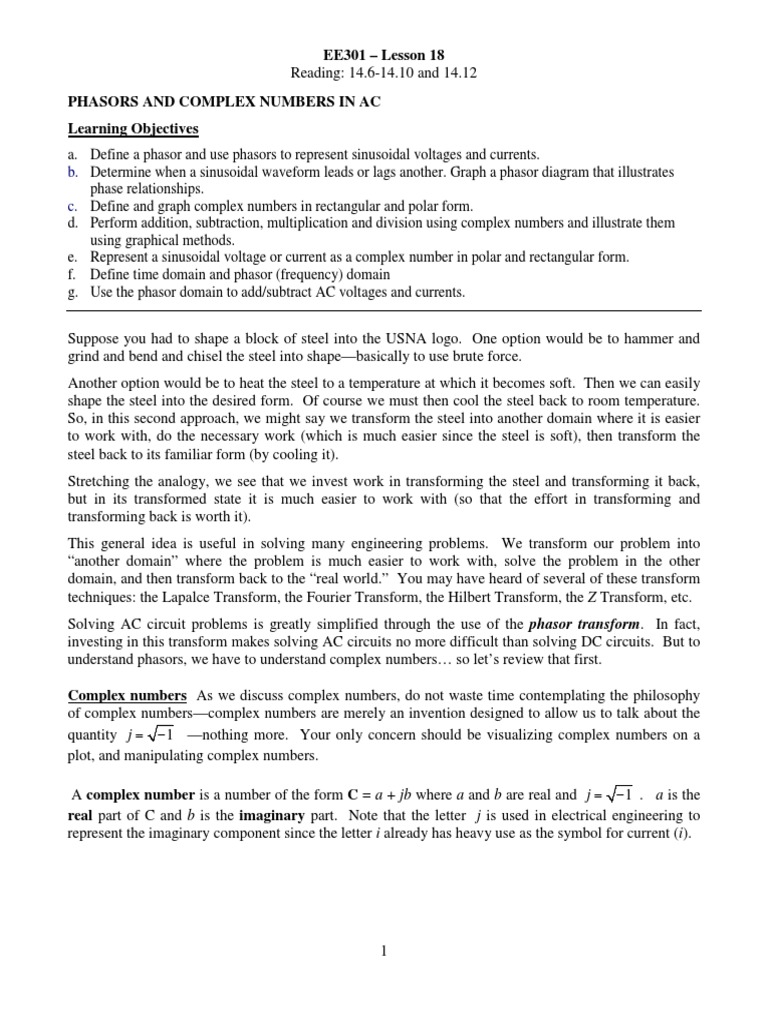 Phasors and Complex Numbers in AC | PDF | Complex Number | Electrical Engineering