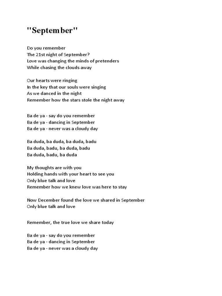 September Lyrics | PDF | Recorded Music