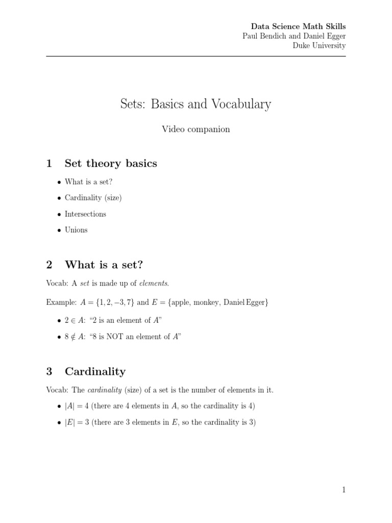 Sets-Basics and Vocabulary | PDF