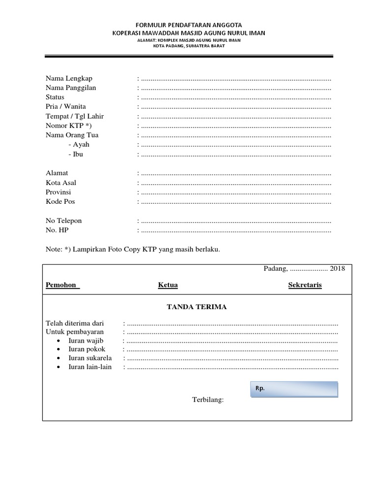 Formulir Pendaftaran Anggota Koperasi | PDF | Griya & Taman
