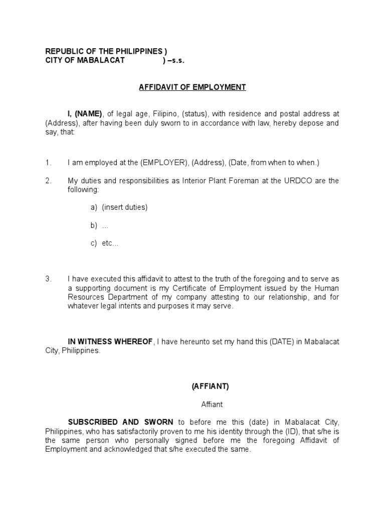Affidavit of Employment | PDF | Affidavit | Legal Procedure