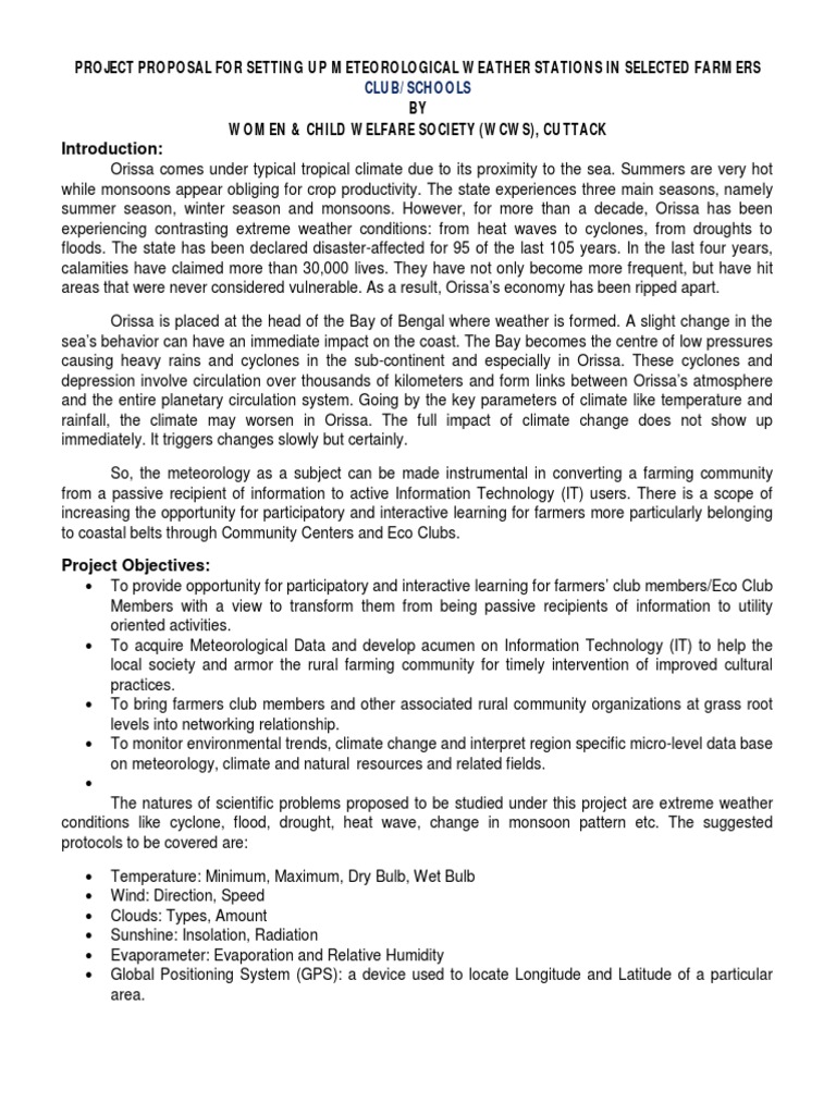 Project Proposal For Setting Up Meteorological Weather Stations in ...