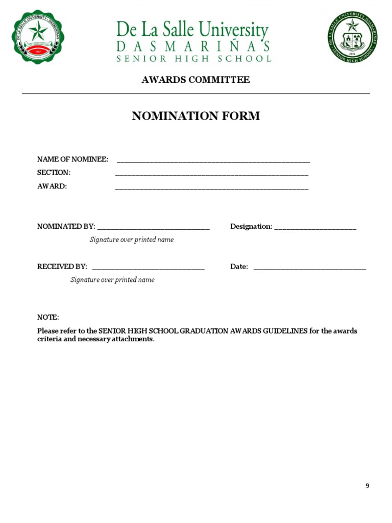 SHS Awards Nomination Form | PDF