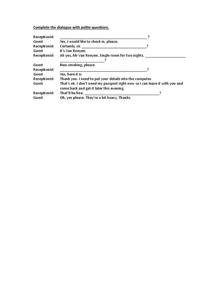 Complete The Dialogue With Polite Questions | PDF