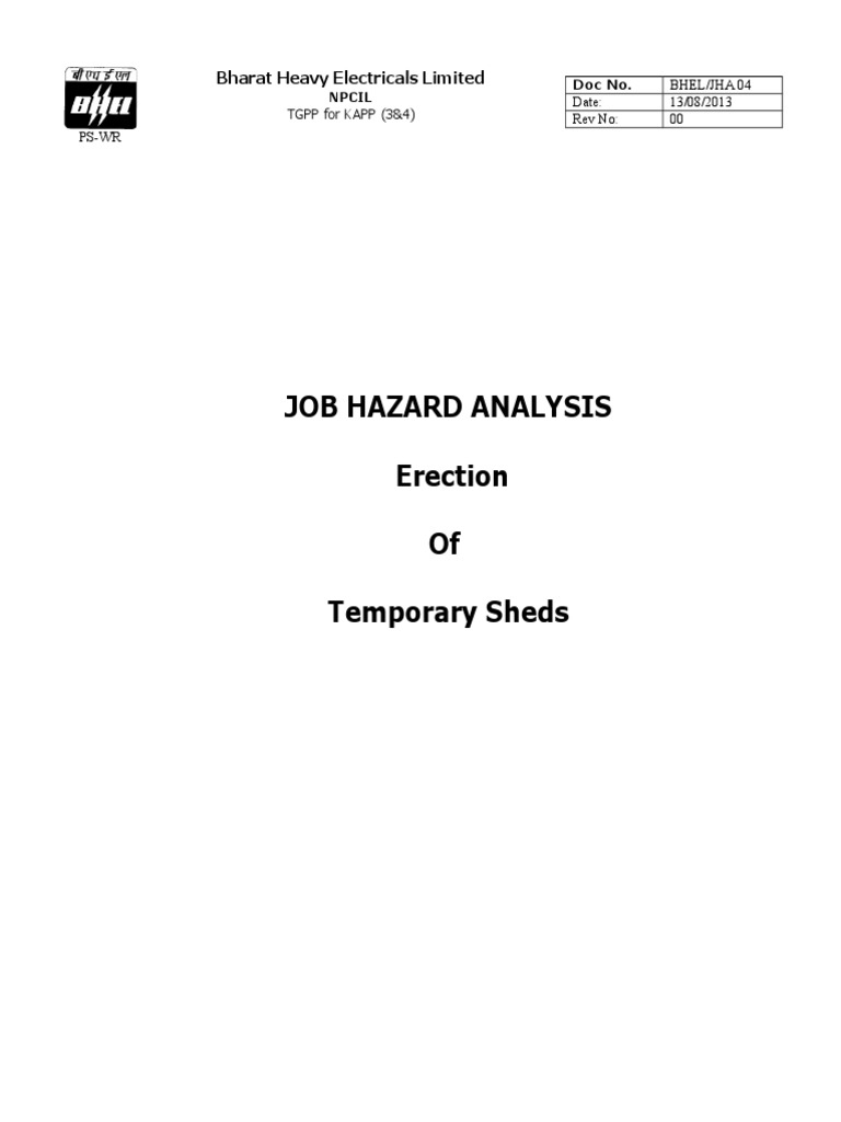 JHA On Erection of Temporary Shed | PDF | Crane (Machine) | Scaffolding