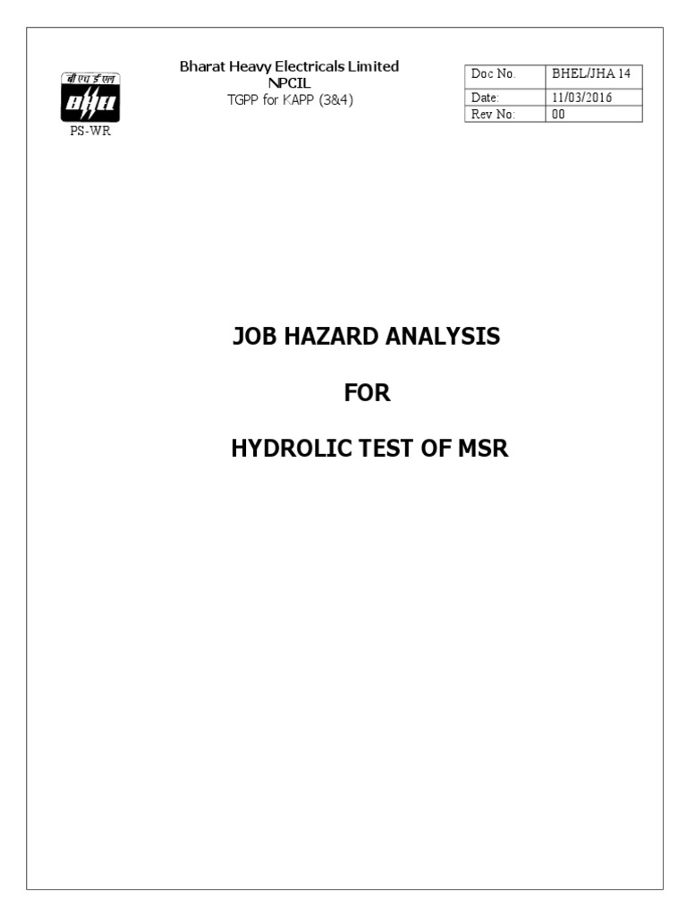 JHA For Hydrotest of MSR | PDF | Valve | Pump