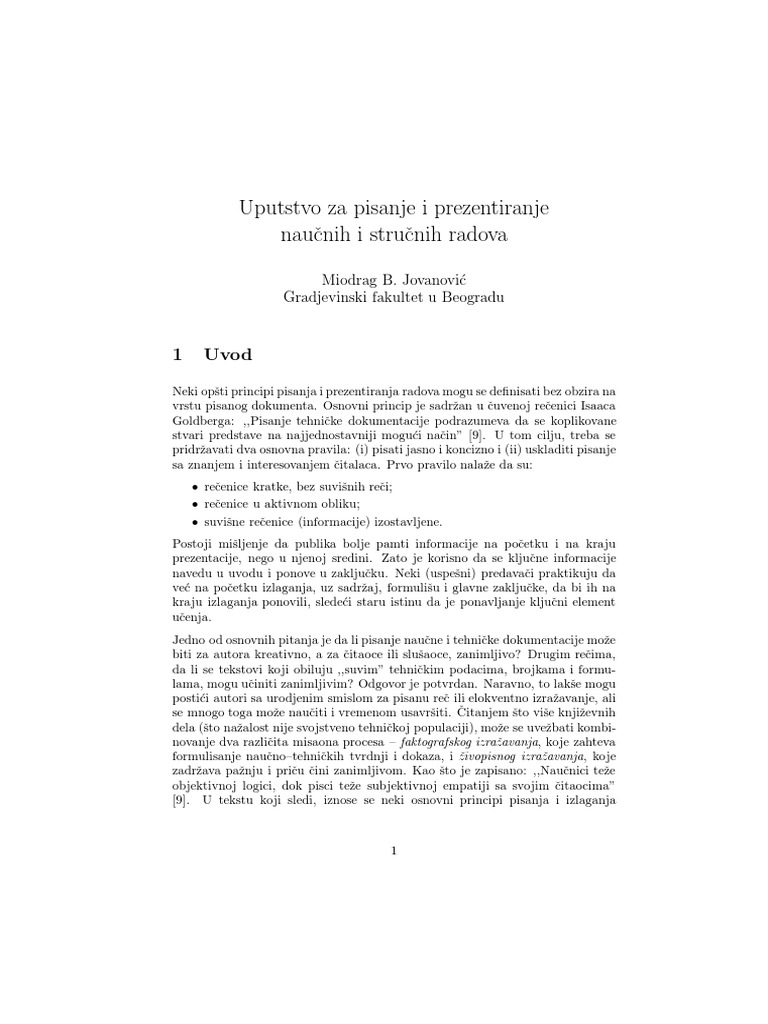 Uputstvo Za Pisanje I Prezentiranje Naucnih I Strucnih Radova PDF | PDF