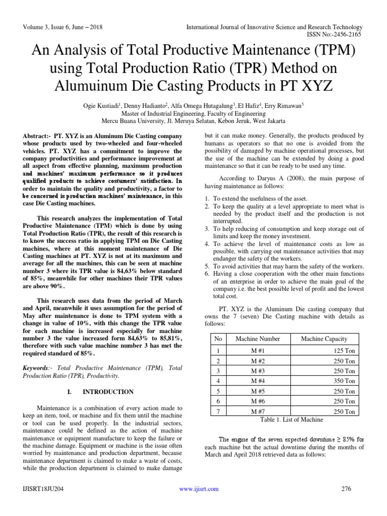 An Analysis of Total Productive Maintenance (TPM) Using Total ...