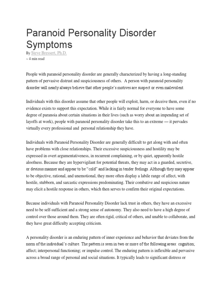 Understanding Paranoid Personality Disorder | PDF | Personality ...