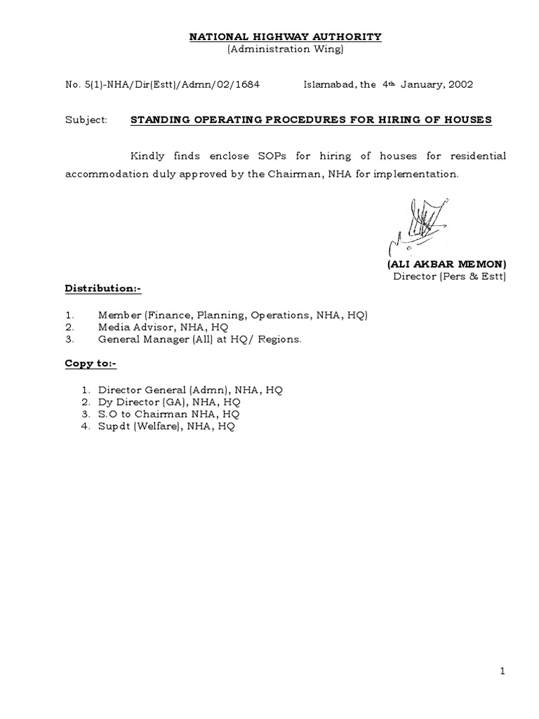 SOP For Hiring of Houses For Residential Acommodation | PDF | Lease ...