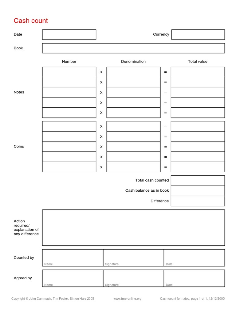 Cash Count Form PDF | PDF