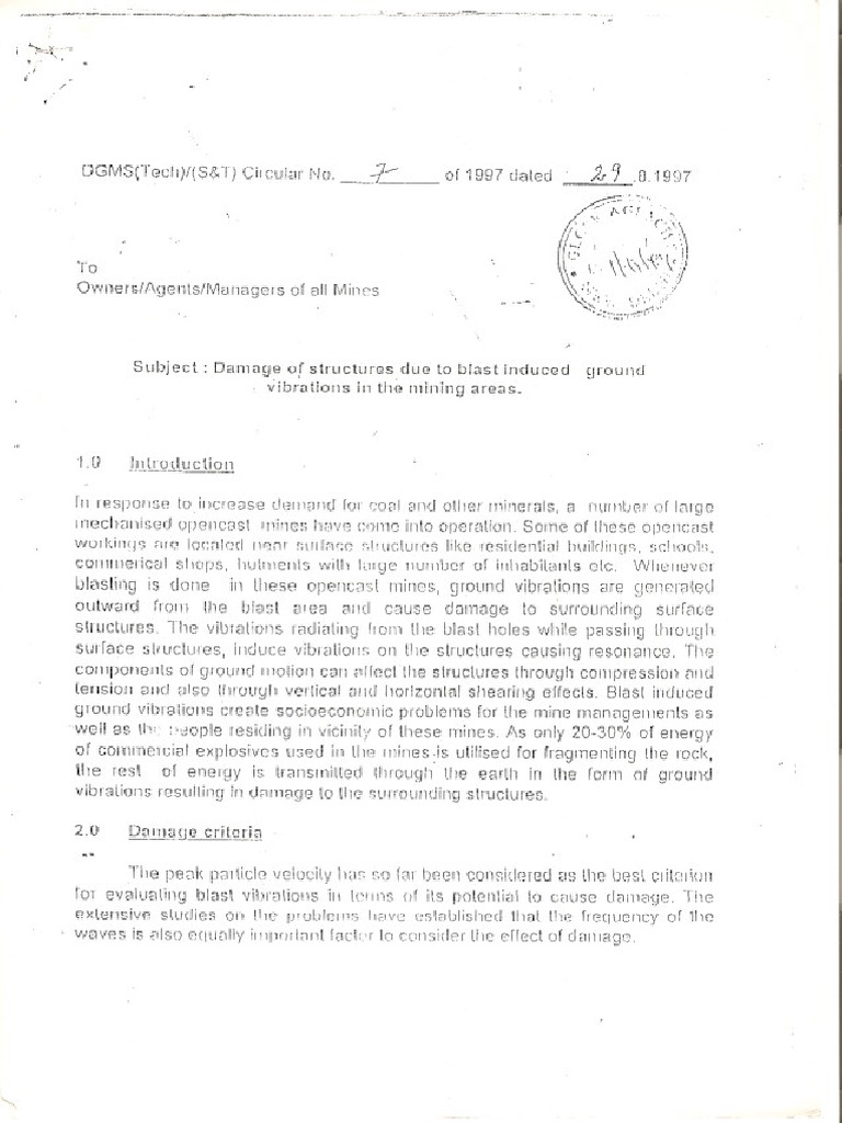 DGMS Circular 1997 On Vibration PDF | PDF
