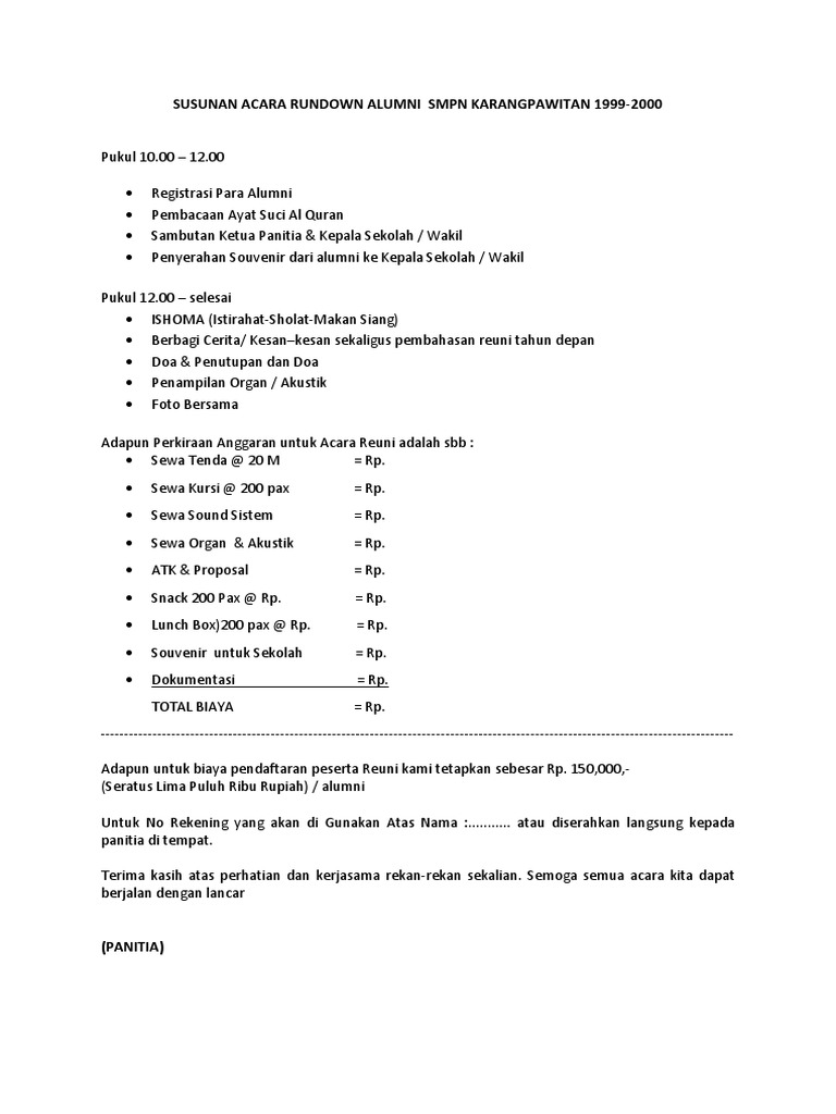 Contoh Susunan Acara Reuni Smp 