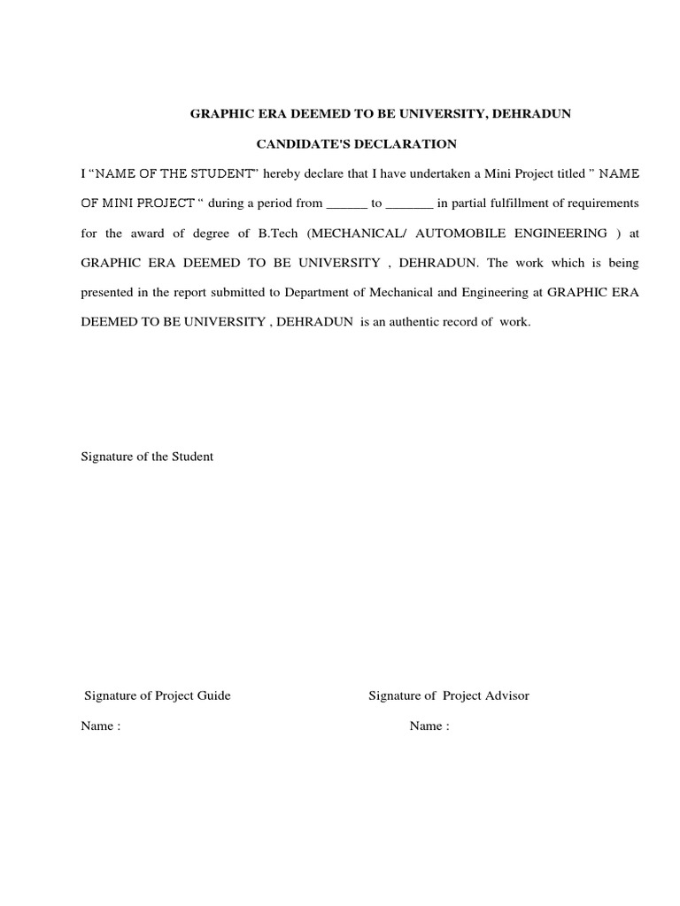 Graphic Era Deemed To Be University, Dehradun Candidate'S Declaration | PDF