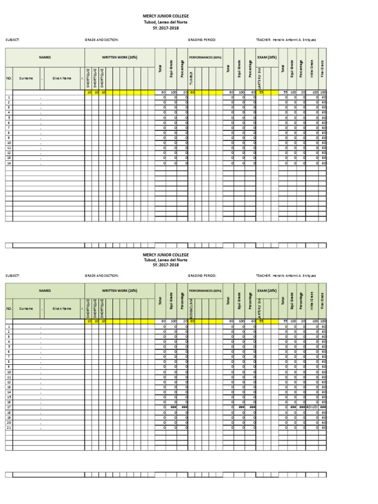 Grading Sheet For TVL | PDF