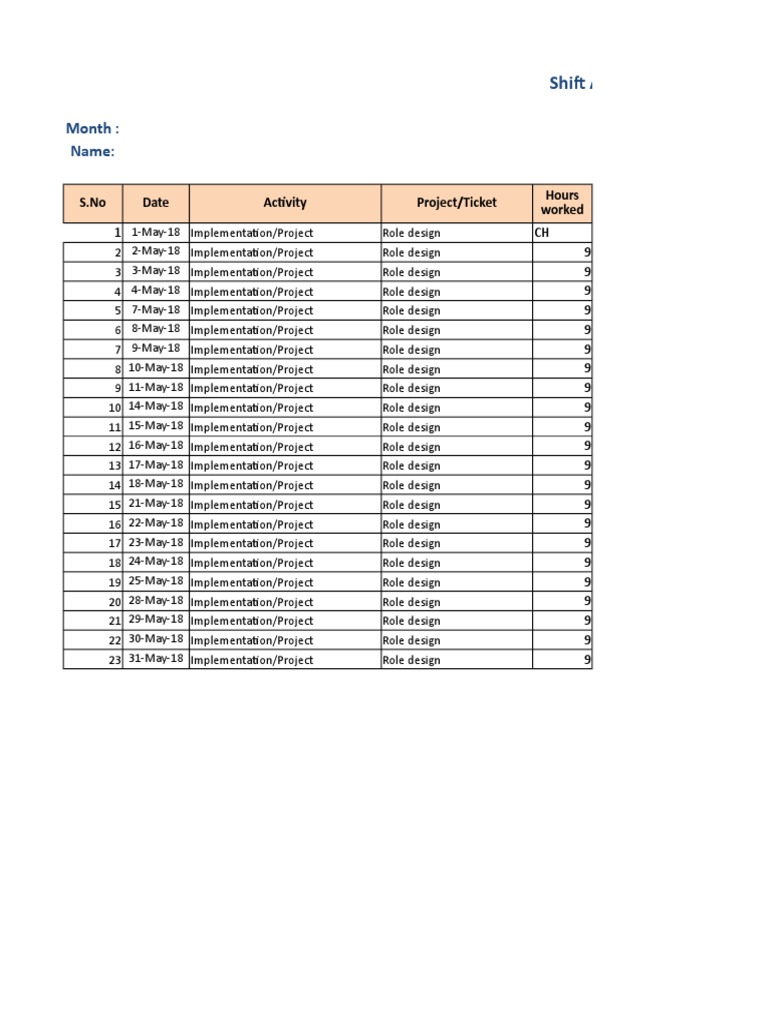 Month: Name:: Shift Activity Report | PDF