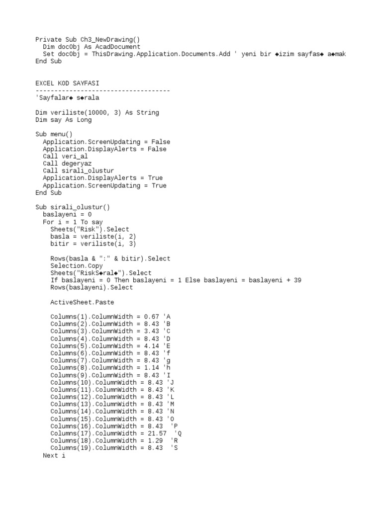 Excel Kod Sayfasi | PDF | String (Computer Science) | Source Code