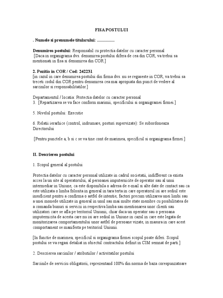 Fisa Postului | PDF