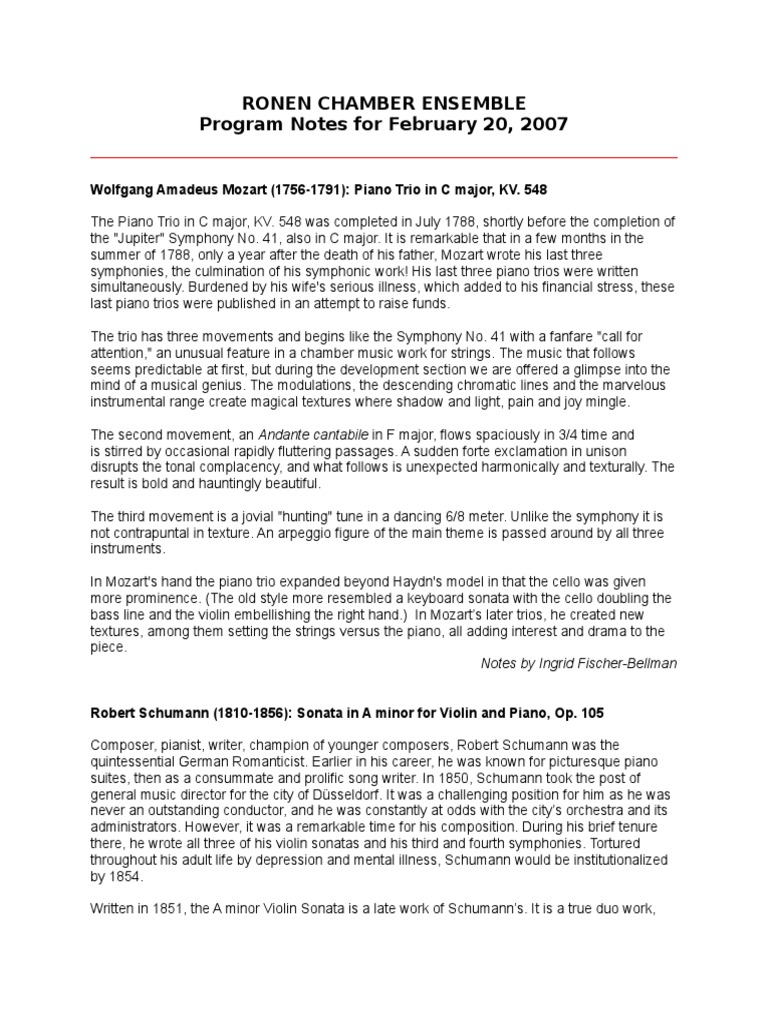 Program Notes February 2007 | PDF | Robert Schumann | Chamber Music