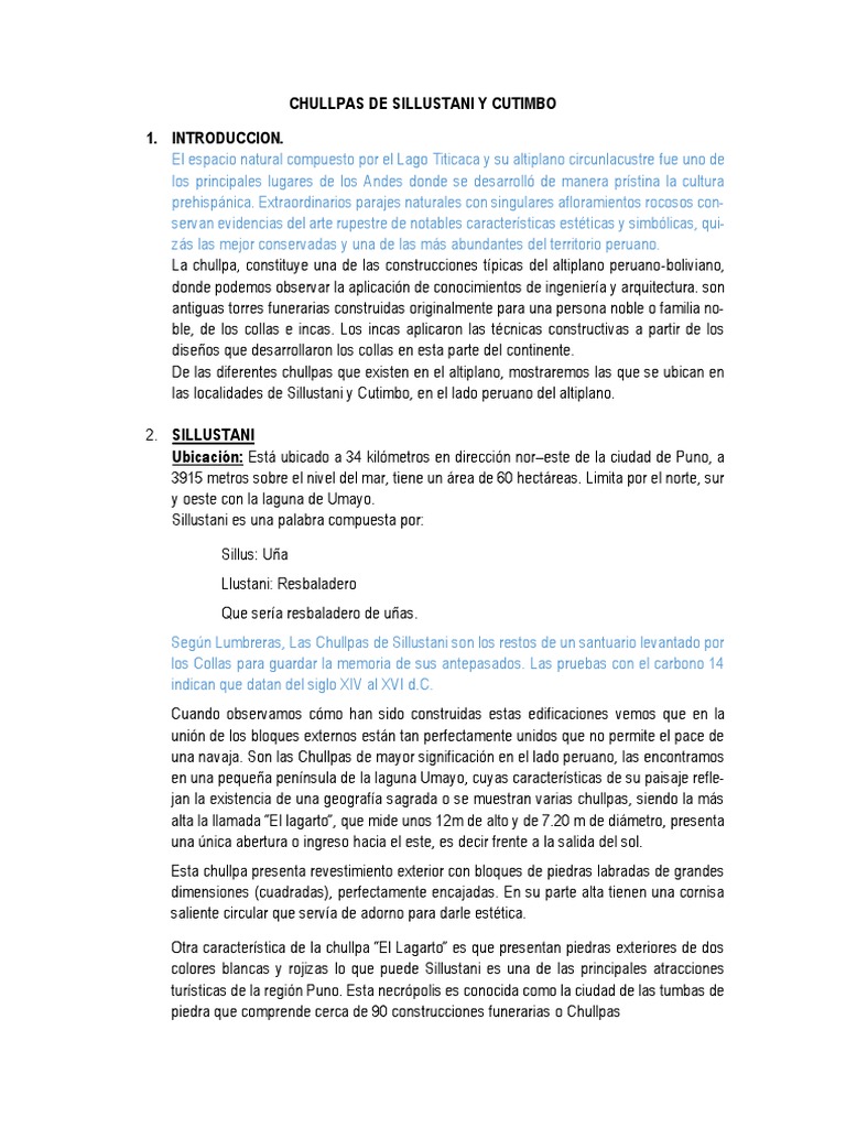 Chullpas de Sillustani y Cutimbo | PDF | Perú