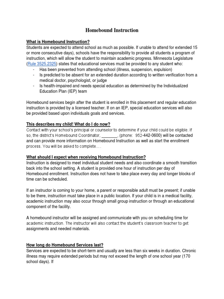 Homebound Instruction Overview and Process | PDF | Individualized ...