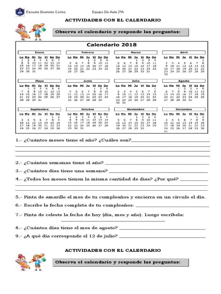 Actividades Con El Calendario | PDF