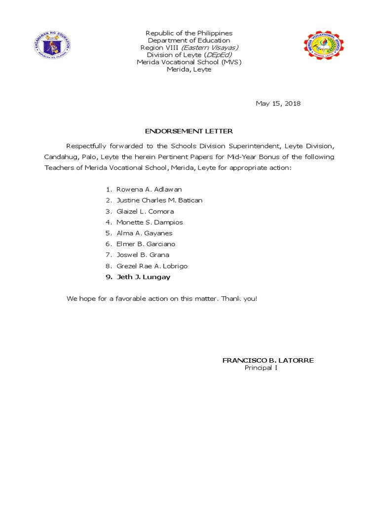 Endorsement Letter | PDF
