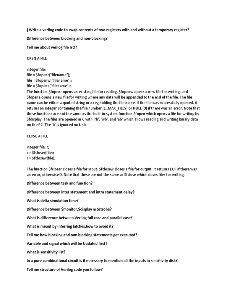 Verilog Interview Question | PDF | Vhdl | Electronic Design Verilog Interview Question | PDF | Vhdl | Electronic Design