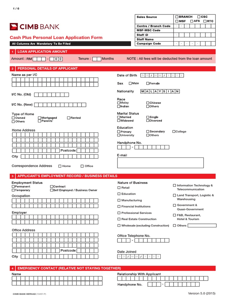 Loan Form Cimb Berhad | Download Free PDF | Credit Card | Debits And ...