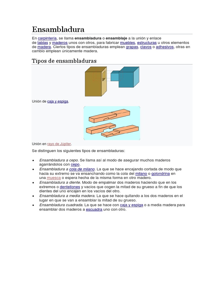 Tipos de Ensambladuras en Carpintería | PDF | Madera | Naturaleza