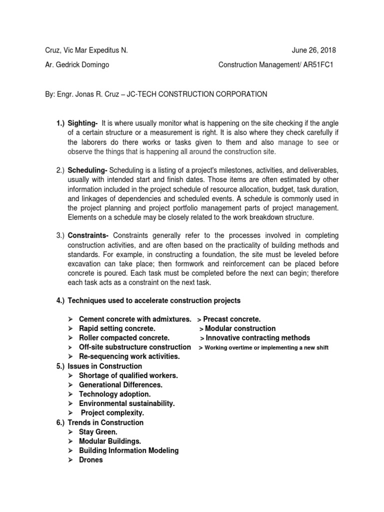 Construction Project Management Techniques, Constraints, Issues, and ...