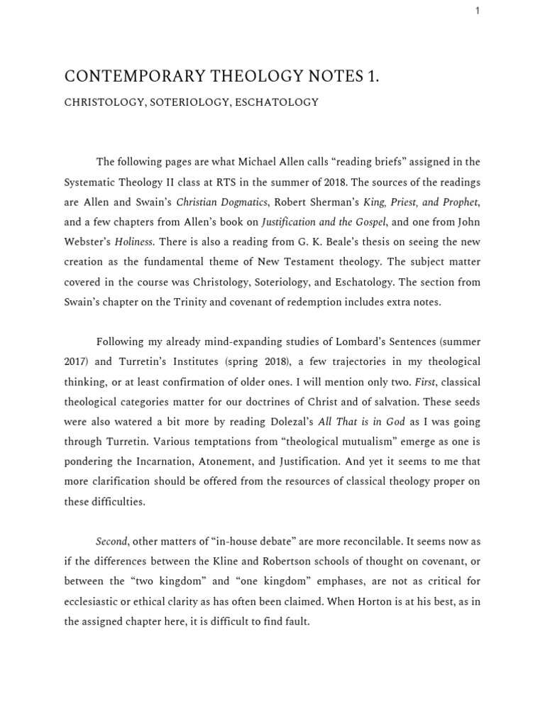 Contemporary Theology Notes 1 | PDF | Justification (Theology) | Trinity