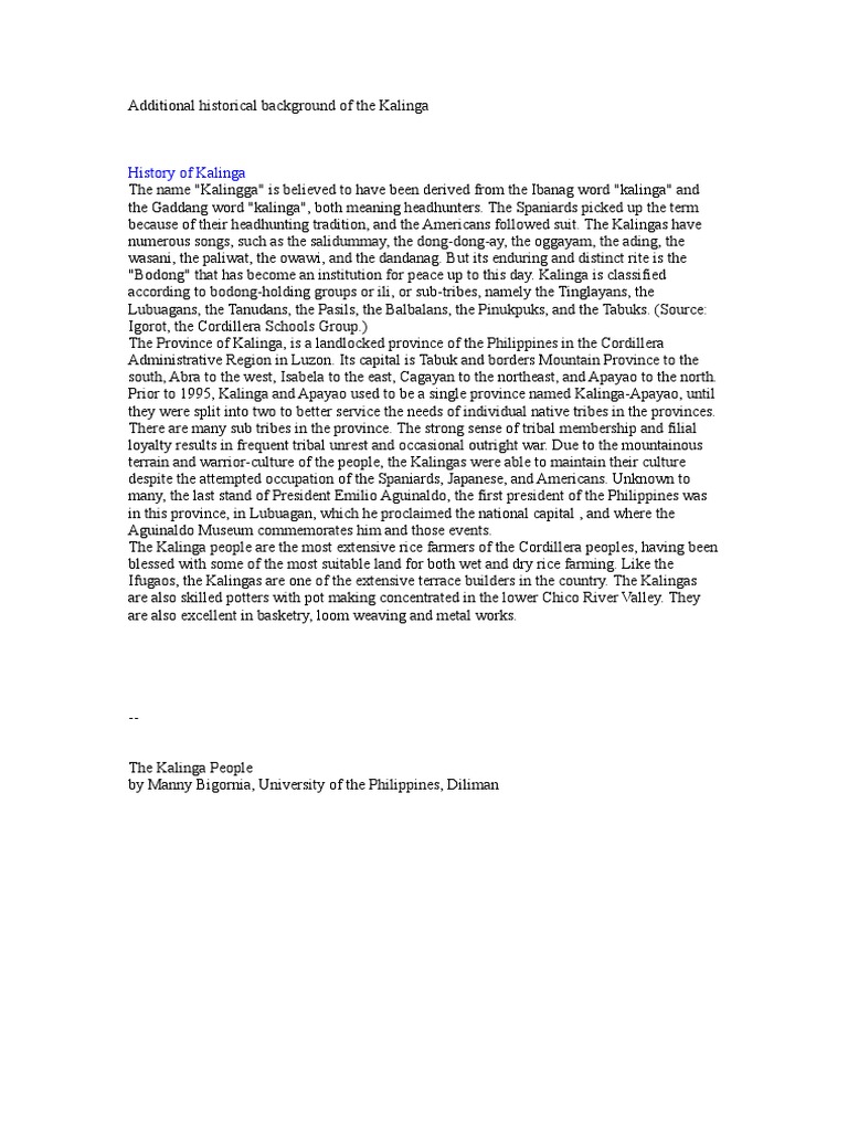 Additional Historical Background of The Kalinga | PDF