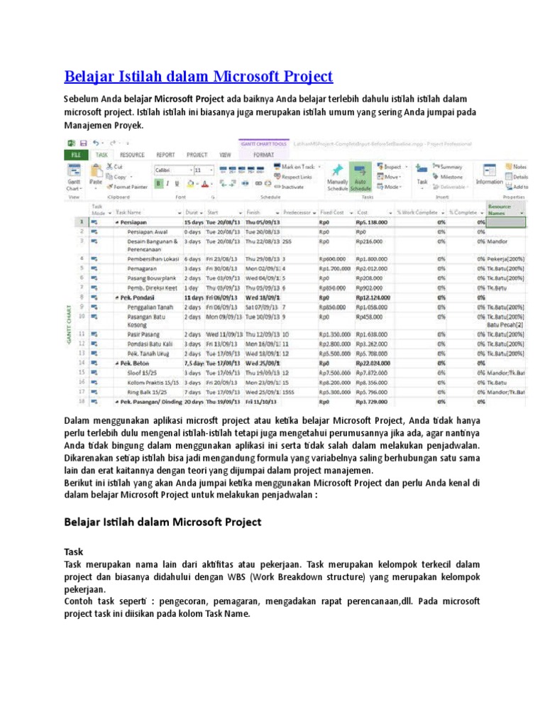 Belajar Istilah Dalam Microsoft Project | PDF