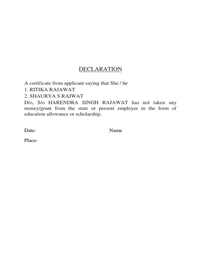 Declaration: Date-Name Place | PDF | Business