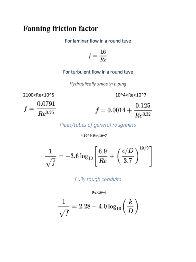 Fanning Friction Factor Chart for Laminar & Turbulent Pipe Flow | PDF
