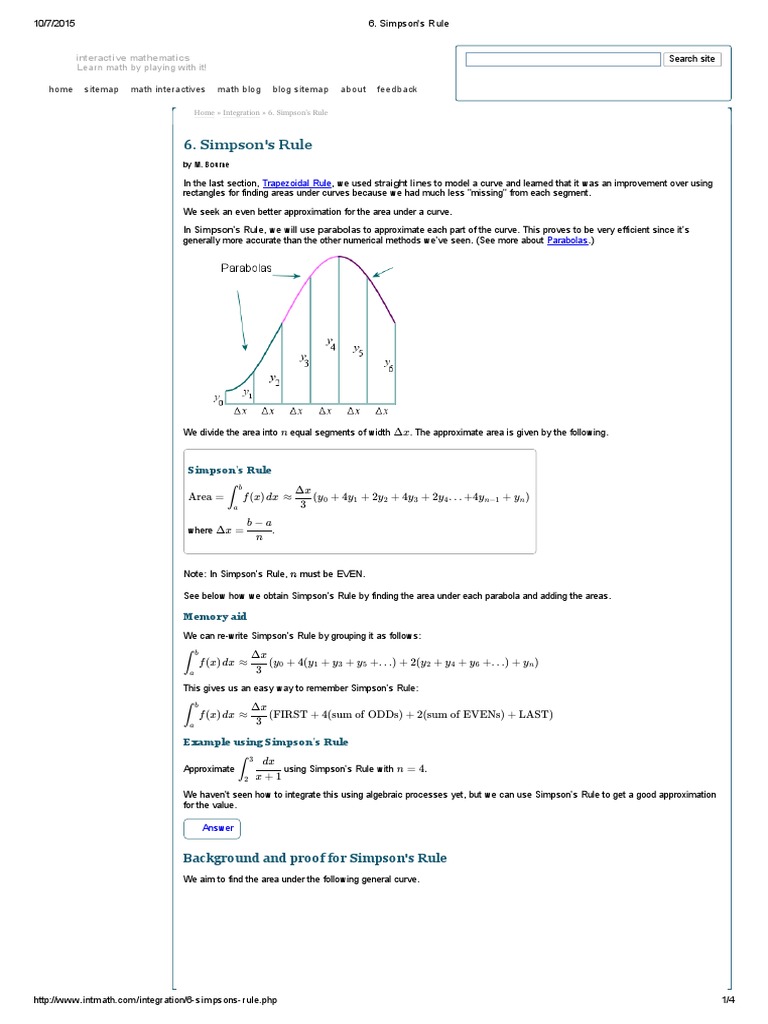 Simpson's Rule: Interactive Mathematics Learn Math by Playing With It ...