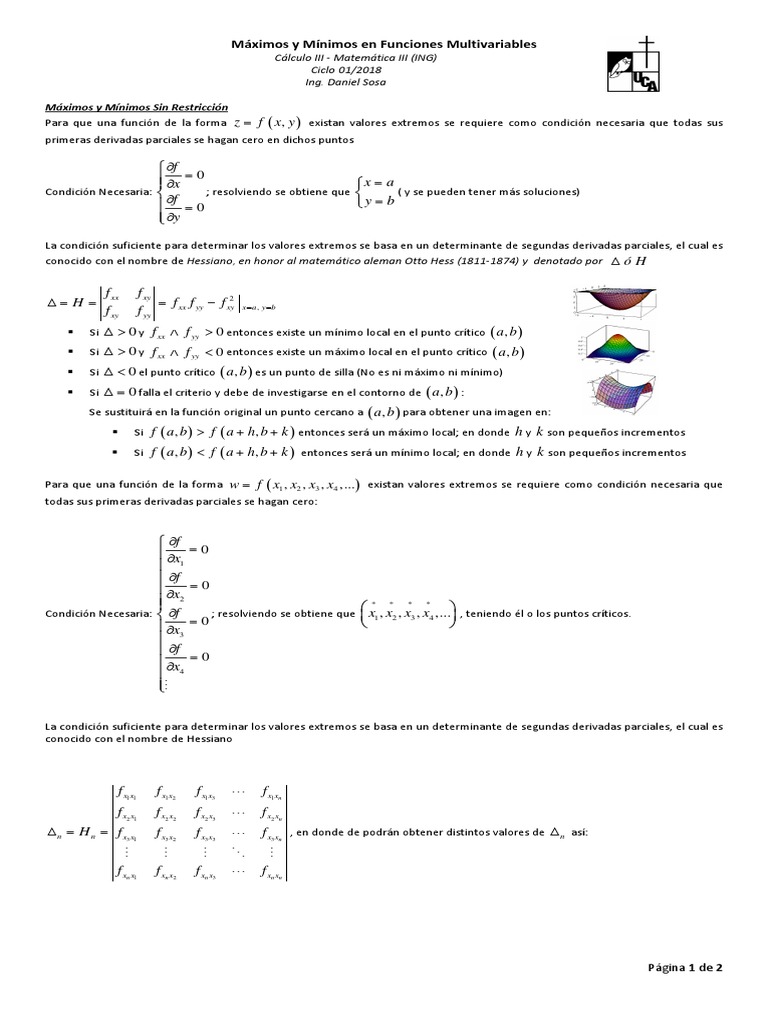 Máximos y Mínimos en Funciones Multivariables PDF | PDF | Máximos y mínimos | Ecuación ...