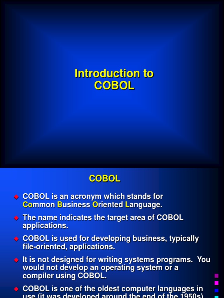 Cobol Intro | PDF | Reserved Word | Computer Program