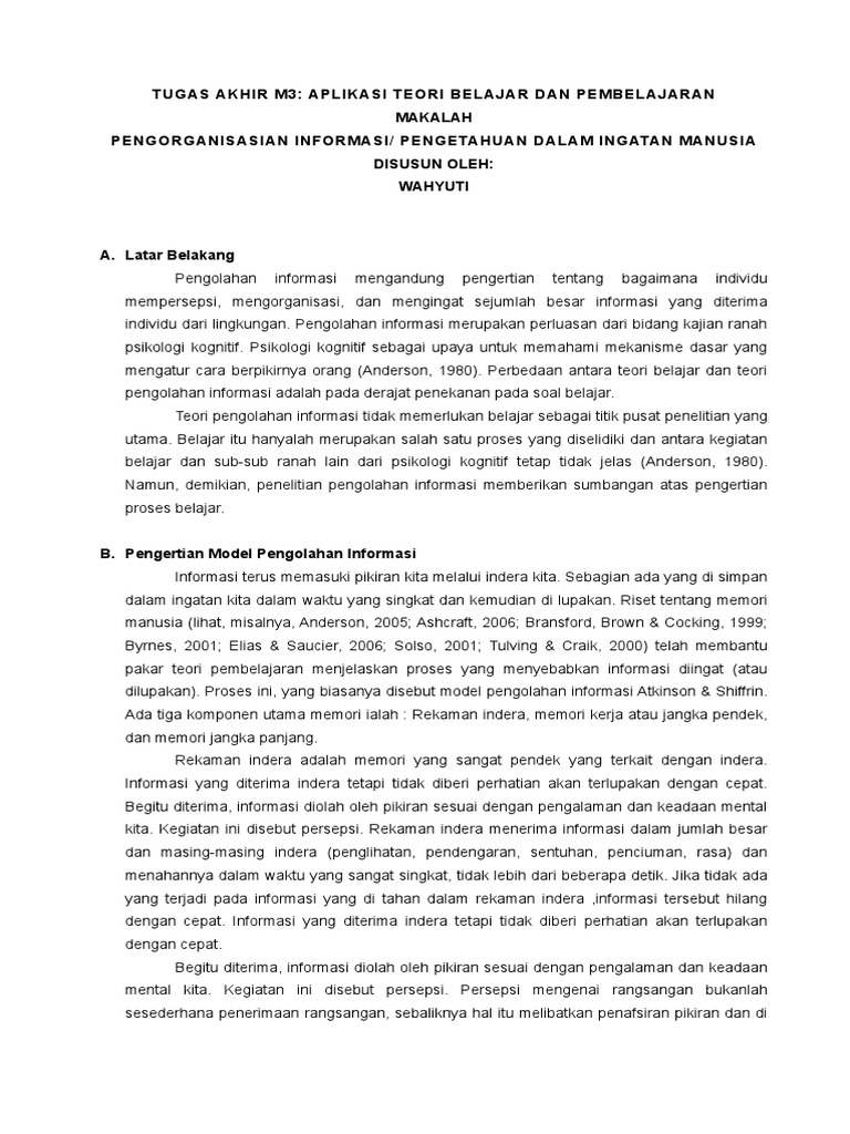 Tugas Akhir M3 Makalah Aplikasi Teori Belajar Dan Pembelajaran | PDF