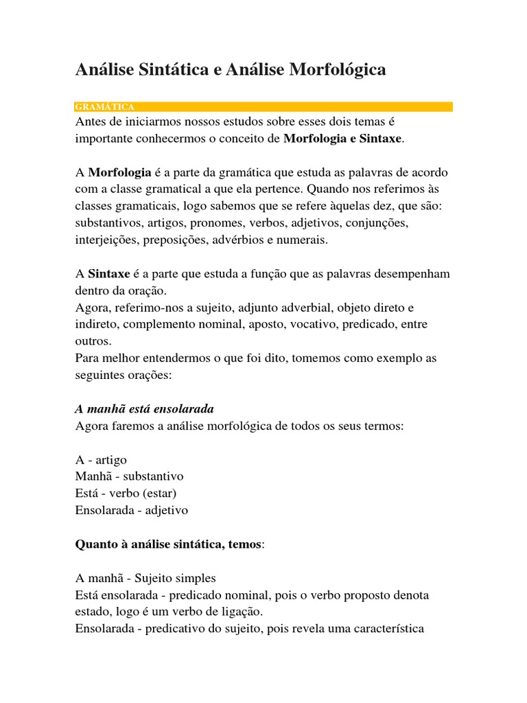 Análise Sintática e Análise Morfológica | PDF