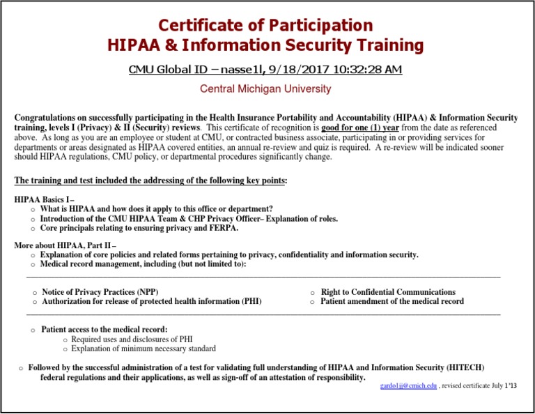 Hippa Certificate | PDF
