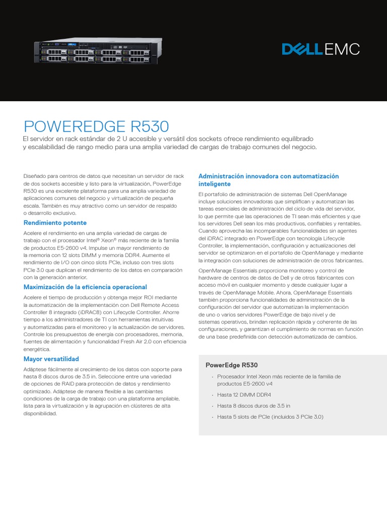 Dell Poweredge r530 Spec Sheet | PDF | Microprocesador | Dell