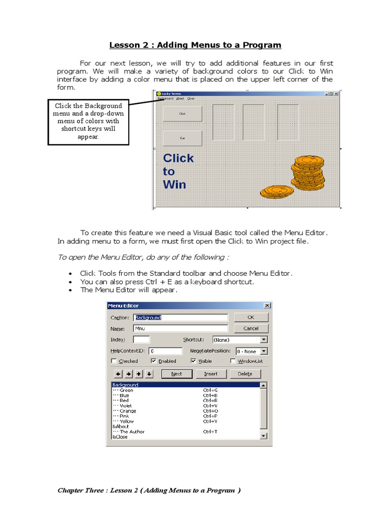 Chapter Three: Lesson 2 (Adding Menus To A Program) | Download Free PDF ...